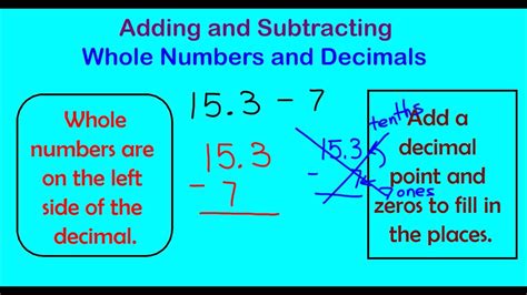Whole Number Subtract Decimal Worksheet
