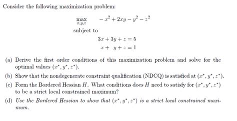 Solved Consider The Following Maximization Problem Max Y 2