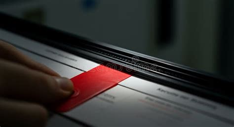 Using A Document Scanner With A Red Guide For Paper Alignment Stock