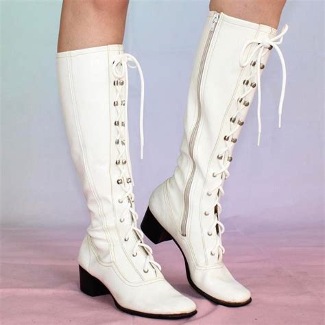Vintage 60s White Lace Up Gogo Boots Etsy