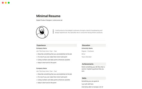 minimal resume notion template