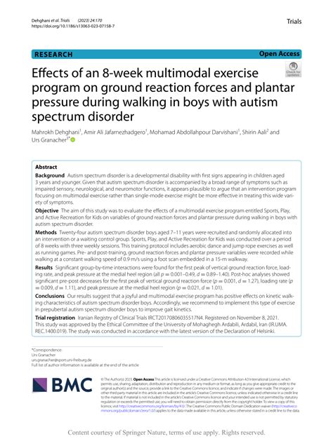 Pdf Efects Of An 8 Week Multimodal Exercise Program On Ground Reaction Forces And Plantar