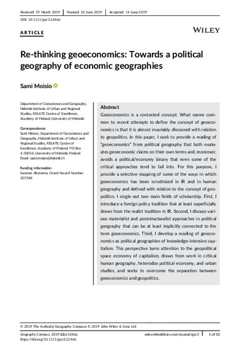 Pdf Re Thinking Geoeconomics Towards A Political Geography Of
