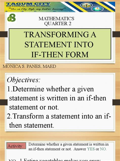 Mathematics Quarter 2 Transforming A Statement Into If Then Form Pdf Elementary Geometry