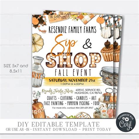 Editable Fall Sip And Shop Flyer Sip And Shop Flyer Boutique Sale Flyer