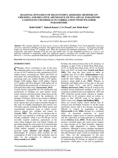Campoletis Chlorideae In Correlation With Weather Pdf Biological