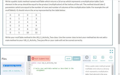 Solved Write A Public Static Method Named Multtable Which
