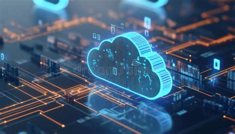 Cloud Computing Technology Symbolized By Glowing Cloud On Circuit Board