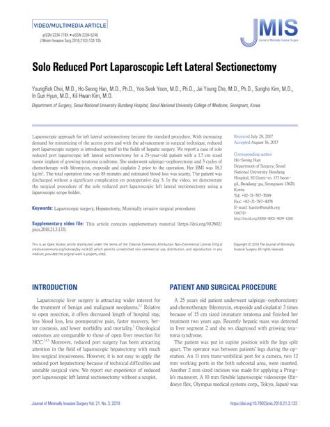 Pdf Solo Reduced Port Laparoscopic Left Lateral Sectionectomy