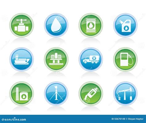 De Industrieobjecten Van De Olie En Van De Benzine Pictogrammen Vector