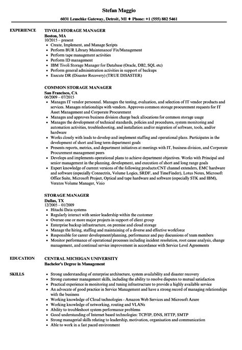 Storage Manager Resume Samples Velvet Jobs