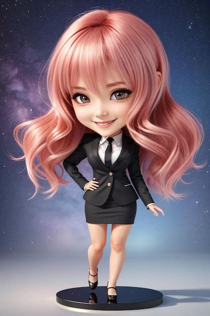 Premium Ai Image 3d Chibi A Woman In A Suit And Heels Standing On A