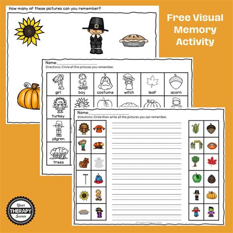 Free Fall Visual Memory Activity Your Therapy Source