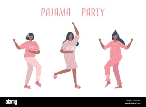 Pajama Party Three Young Women In Pink Pajamas Are Dancing Slumber