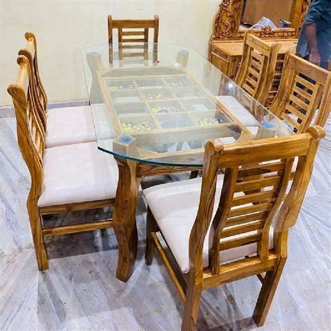 Glass Top 6 Seater Teak Wood Dining Table Set At ₹ 35000set In