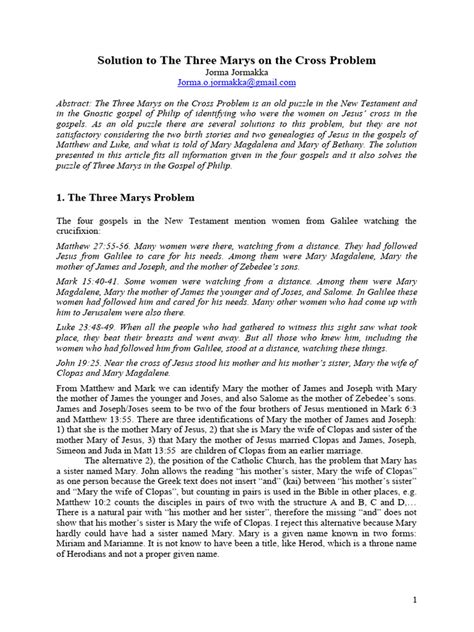 Jormakka Solution To The Three Marys On The Cross Problem Pdf