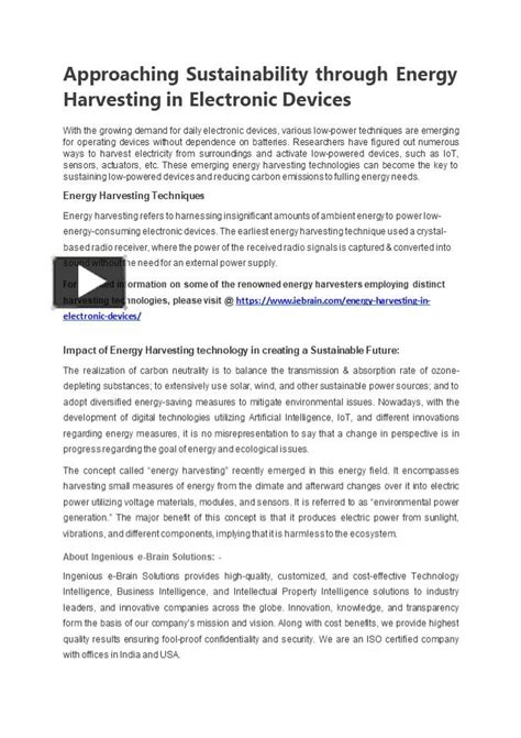 Sustainable Energy Harvesting Service From Iebs Presentation Free To