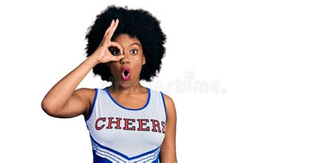 Young African American Woman Wearing Cheerleader Uniform Doing Ok