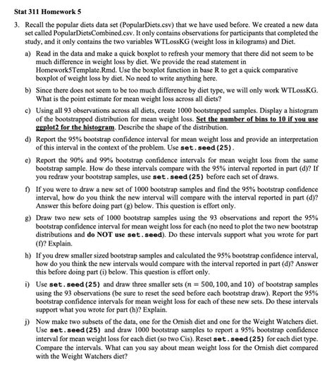 Solved Stat 311 Homework 5 3 Recall The Popular Diets Data