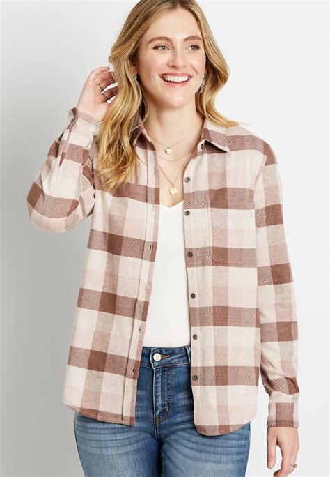 Buffalo Plaid Cozy Knit Flannel Button Down Shirt Maurices