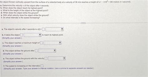 Solved An Object Thrown Vertically Upward From The Surface