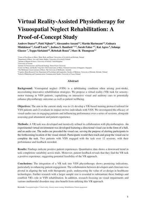 Pdf Virtual Reality Assisted Physiotherapy For Visuospatial Neglect Rehabilitation A Proof Of
