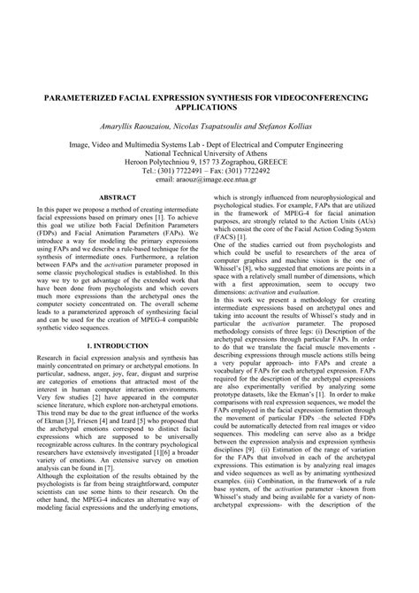 pdf parameterized facial expression synthesis for videoconferencing