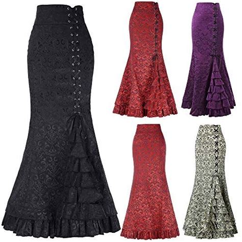 Qmber Faltenrock Damen Maxirock Lang Swing Gefalteter Plisseerock