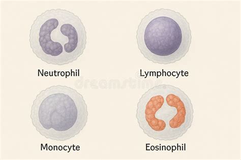 Illustration Of White Blood Cells Including Neutrophil Lymphocyte