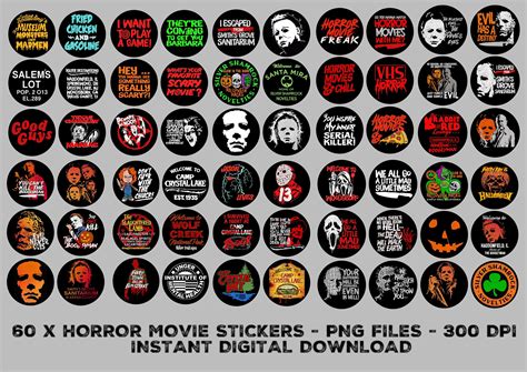 Horror Stickers Bundle Printable Digital Png Files Instant Digital