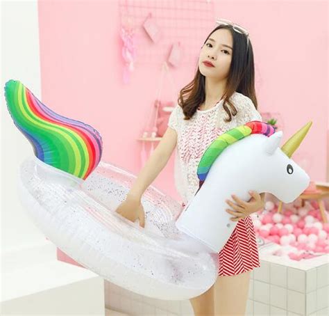 Inflatable Sequins Unicorn Swim Ring Pool Float Ad Grandado