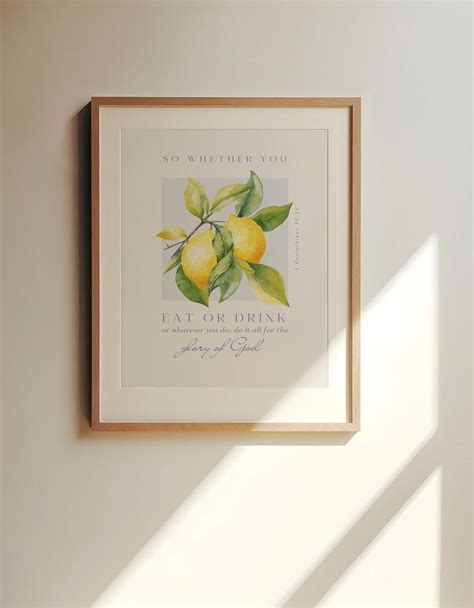 Whether You Eat Or Drink Bible Verse Print Kitchen Bible Verse Wall Art Lemon Scripture