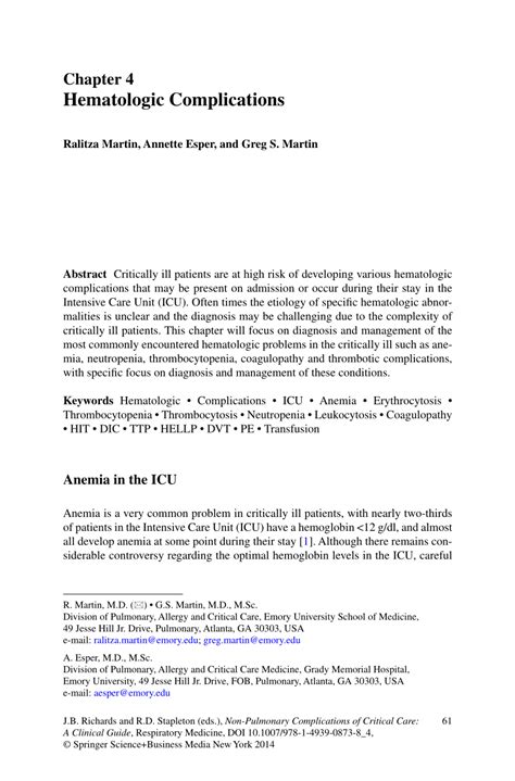 Pdf Hematologic Complications