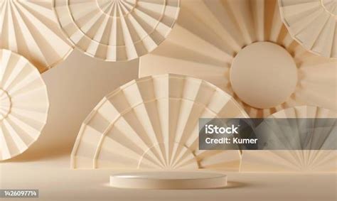 받침대 연단 라운드 스테이지가있는 중국 베이지 색 고급 배경 선풍기 개인 장식품에 대한 스톡 사진 및 기타 이미지 선풍기 개인 장식품 받침대 금색 Istock