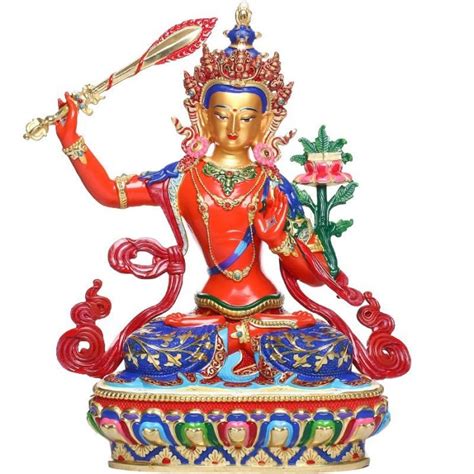 特價文殊菩薩佛像擺件藏傳純銅彩繪居家佛堂文殊菩薩師利文殊普賢佛像 Yahoo拍賣