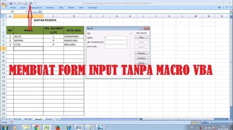 belajar excel cara membuat form input data tanpa vba youtube