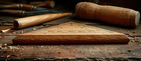 Wooden Protractor On A Workshop Table Premium Ai Generated Image