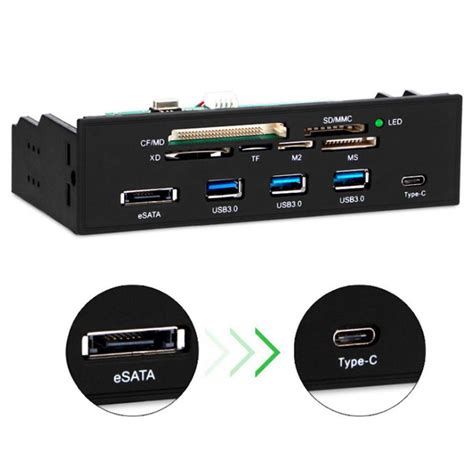 Многопортовый передняя панель ПК Внутренний USB3.0 eSATA Type-C TF SD ...