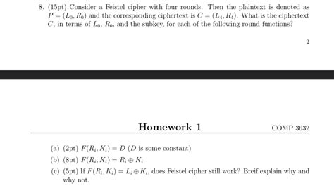 Solved 8 15pt Consider A Feistel Cipher With Four Rounds Chegg