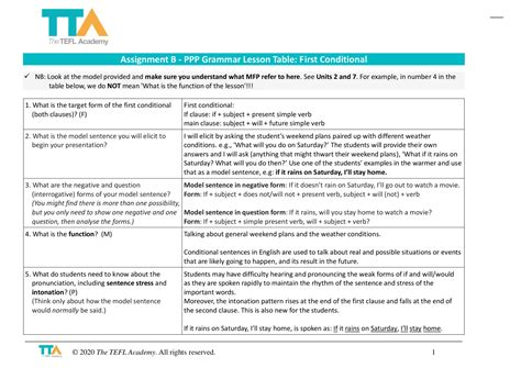 Tefl Assignment B Ppp Grammar Lesson Table Tefl Stuvia Nl