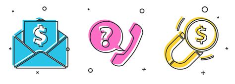 동전 달러 전화 단말기 및 음성 거품 채팅과 돈 아이콘 자석봉투를 설정합니다 벡터 Brand Name Online