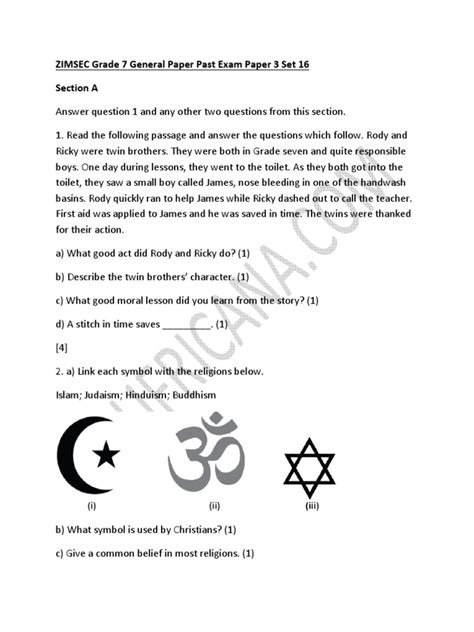 Zimsec Grade 7 General Paper Past Exam Paper 3 Set 16 Download Free