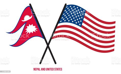 ネパールと米国の旗が交差し平らなスタイルを振る公式プロポーション正しい色 アメリカ合衆国のベクターアート素材や画像を多数ご用意