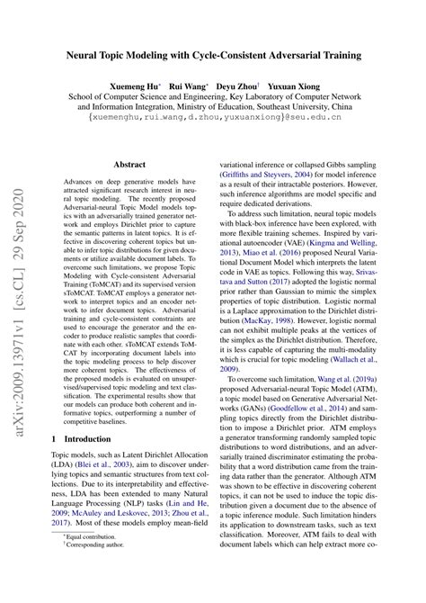 Pdf Neural Topic Modeling With Cycle Consistent Adversarial Training