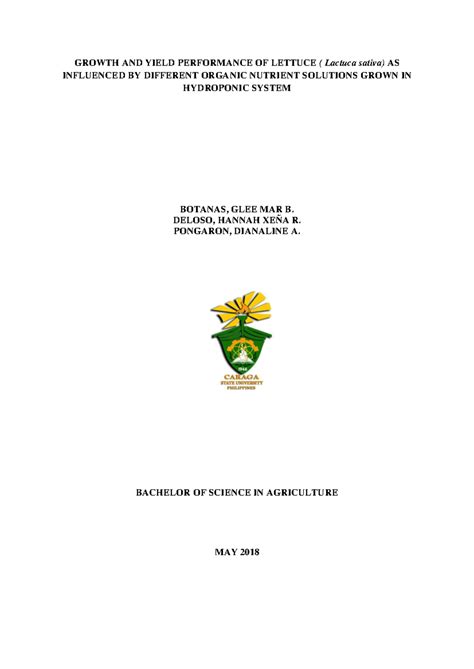 Growth And Yield Performance Of Lettuce Lactuca Sativa As Influenced