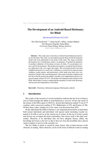 Pdf The Development Of An Android Based Dictionary For Blind