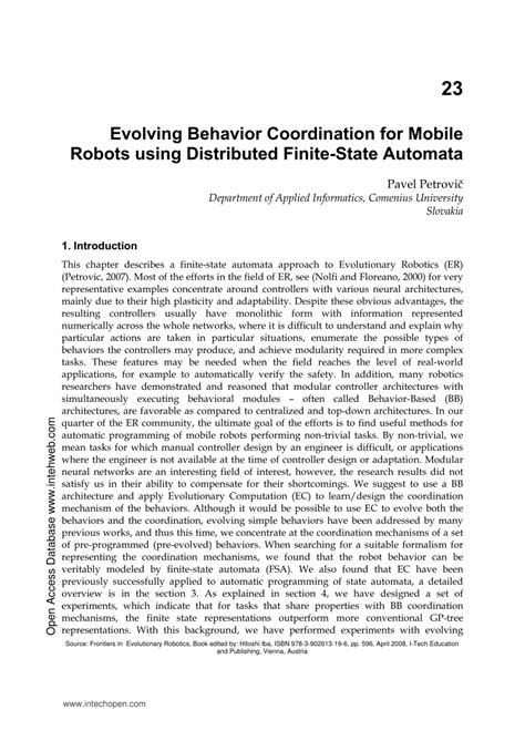 Pdf Evolving Behavior Coordination For Mobile Robots Using Distributed Finite State Automata