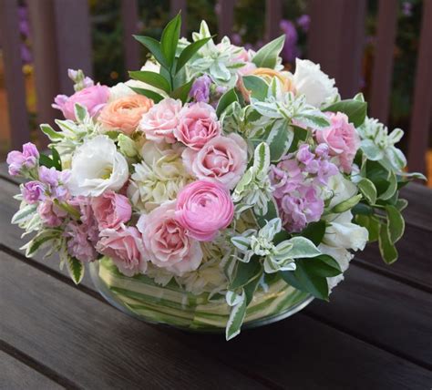 Sweet Flower Bouquet Set In A Bowl Hydrangeas Spray Roses Ranunculus