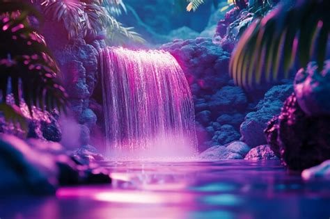 3d Waterfall Glowing Tropical Beauty Background Wallpaper Premium Ai