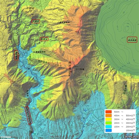 地理bの旅 on twitter ブラタモリで紹介されている北海道・登別温泉を地理院地図の「自分で作る色別標高図」で見てみました。天然の